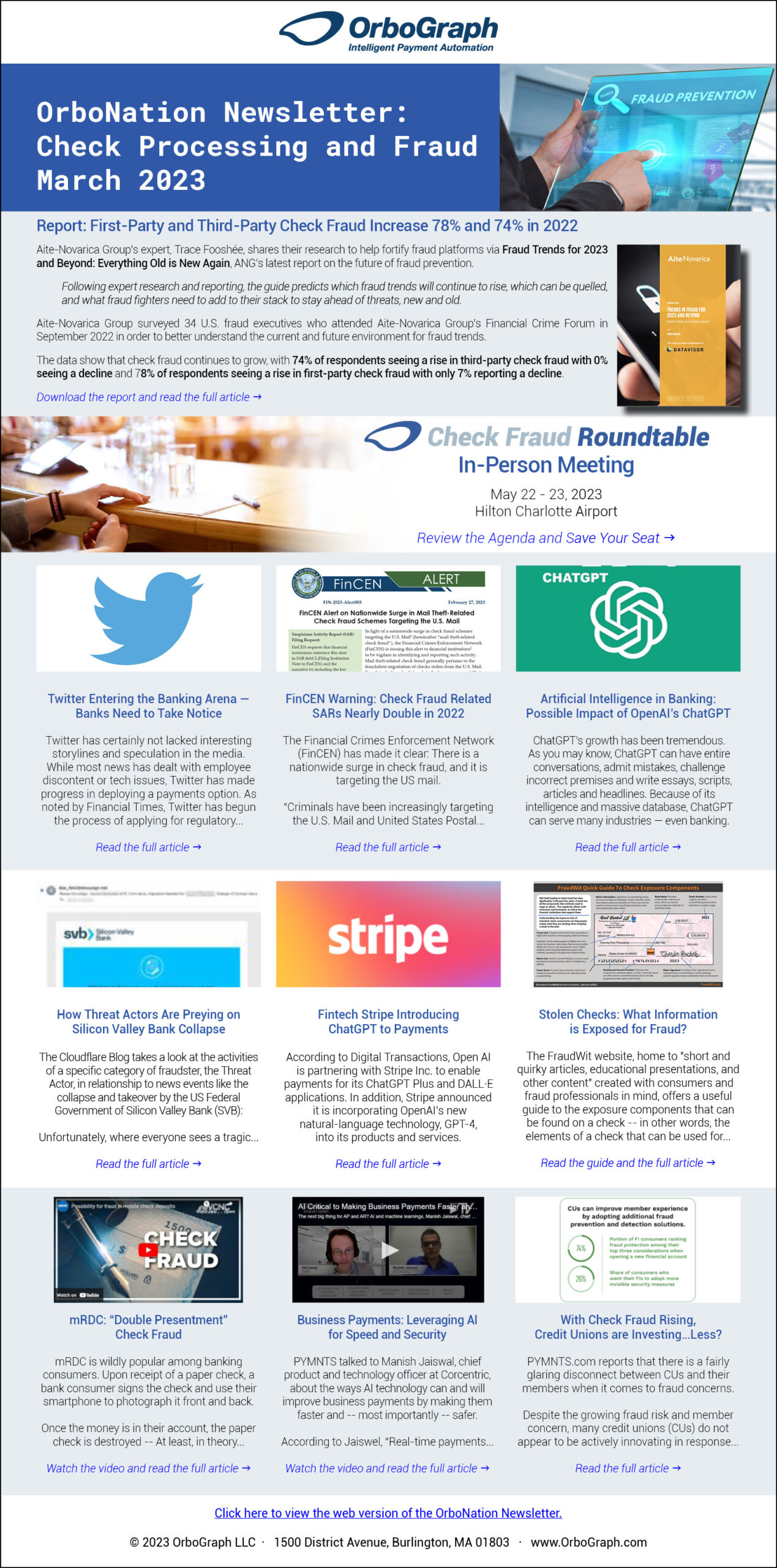OrboNation Newsletter: Check Processing and Fraud – March 2023 – OrboGraph